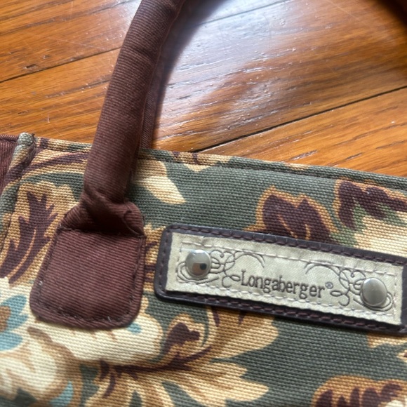 Longaberger | Bags | Longaberger Brown And Green Tote Bag With Floral ...